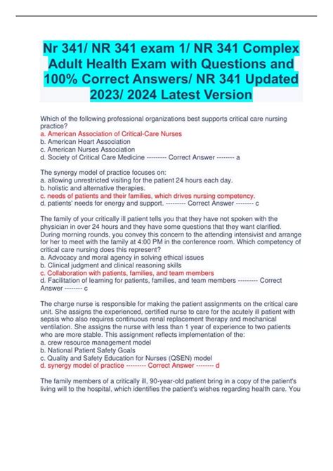 Nr NR Exam NR Complex Adult Health Exam With Questions And Correct Answers