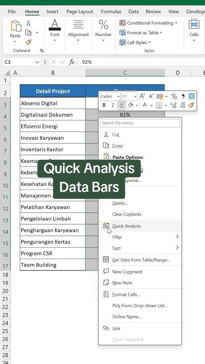 Quick Analysis Data Bars Excel Exceltips Exceltricks Youtube