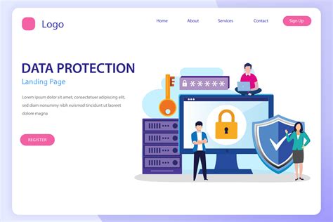 Data Security Concept People Work On Screen Protecting Data And Files Flat Vector Template