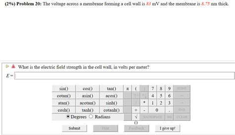 Solved Problem The Voltage Across A Membrane Chegg Com