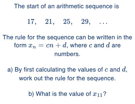 Solved The Start Of An Arithmetic Sequence Is 17 21 25 29 The Rule For The Sequence Can