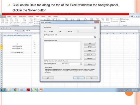 Solution Of A Simplex Problem Using Excel Pptx