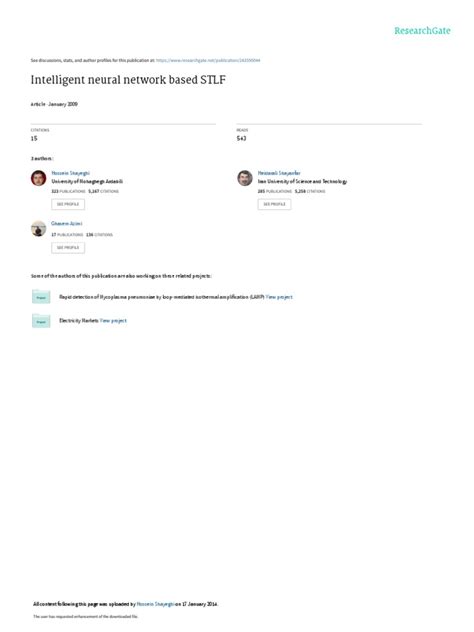 Intelligent Neural Network Based Stlf January 2009 Pdf Artificial