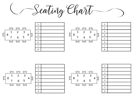 Rectangular Table Seating Chart Template