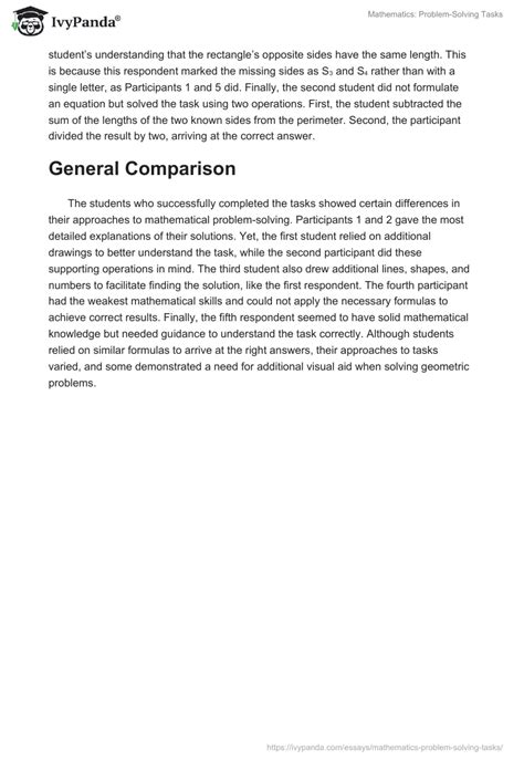 Mathematics Problem Solving Tasks 952 Words Assessment Example
