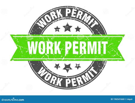 Work Permit Round Stamp With Ribbon Label Sign Stock Vector