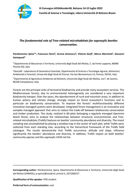 Pdf The Fundamental Role Of Tree Related Microhabitats For Saproxylic Beetles Conservation