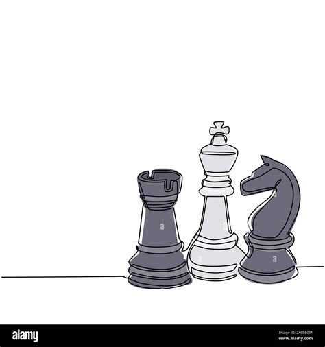 Single Continuous Line Drawing Chess Pieces Silhouette Icon Set