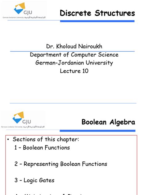 Cs 201 Lecture 10 Boolean Algebra Pdf Boolean Algebra Teaching