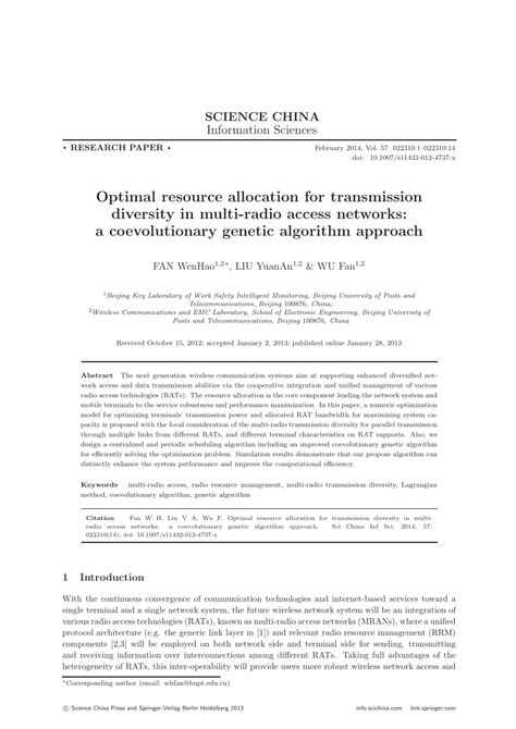 Pdf Optimal Resource Allocation For Transmission Diversity In Multi Radio Access Networks A
