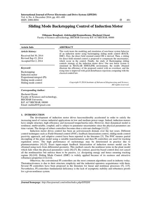 Sliding Mode Backstepping Control Of Induction Motor Pdf Control Theory Electric Motor