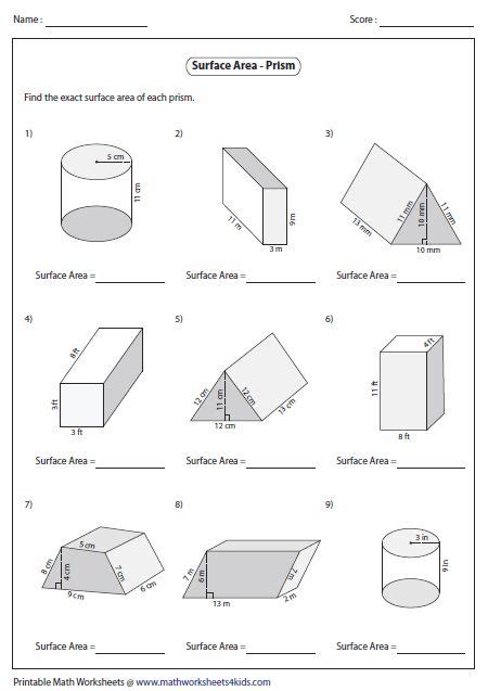 Surface Area And Volume Worksheet