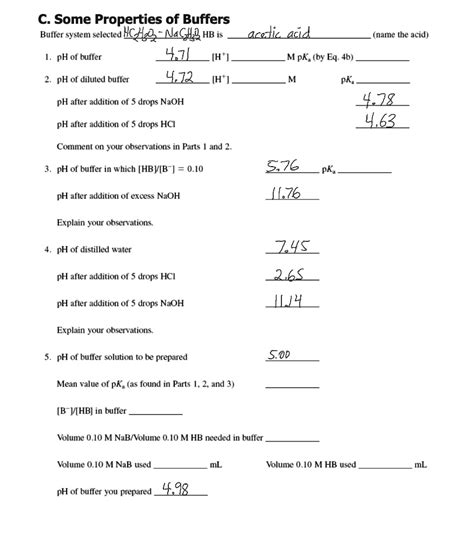 Solved C Some Properties Of Buffers Buffer System Selected Hckz N4gll