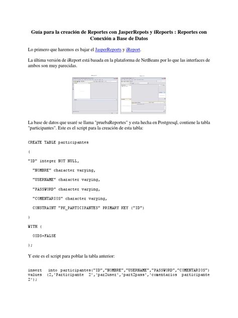 Creación De Reportes Con Jasperrepots Y Ireports Pdf Sql Java