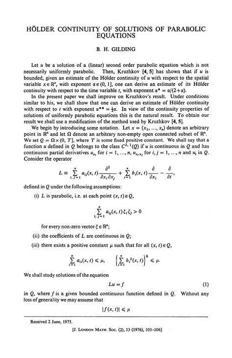 pdf hölder continuity of solutions of parabolic equations