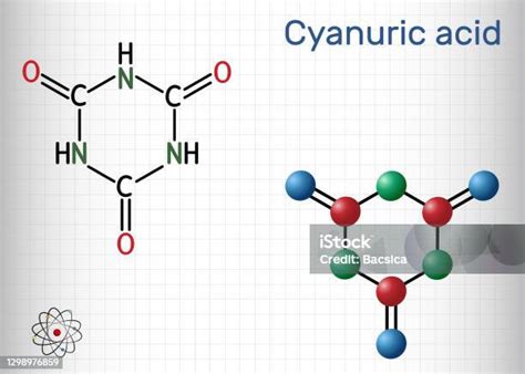 시안위산 분자 트리아진 이소시누릭산의 에놀 타우토머입니다 구조적 화학 적 포뮬러 및 분자 모델 케이지에 종이 시트 아이콘에 대한