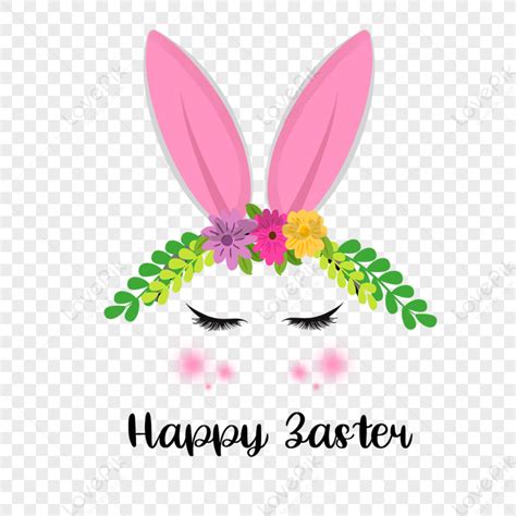 만화 일러스트 토끼 귀 속눈썹 녹색 잎 꽃 부활절표현꽃들 Png 일러스트 무료 다운로드 Lovepik
