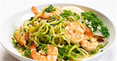 Zucchini Noodles With Lemon Garlic Prawns Collettes Thermie Kitchen