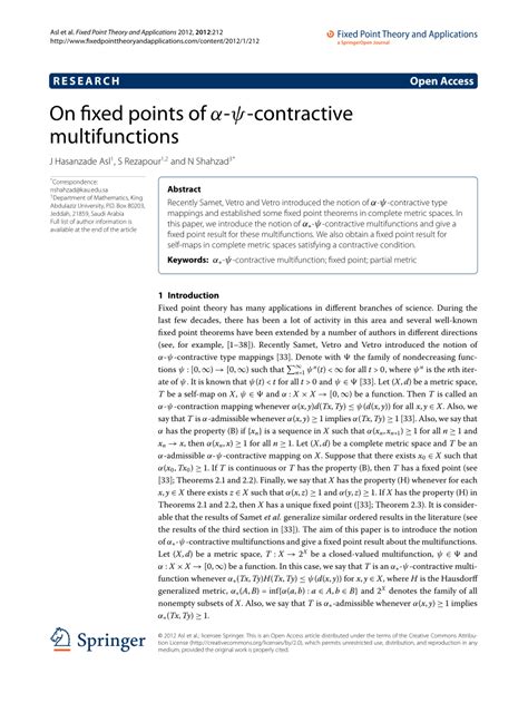 PDF On fixed points of α ψ contractive multifunctions