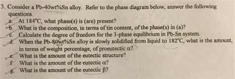 Solved 3 Consider A Pb 40wt Sn Alloy Refer To The Phase