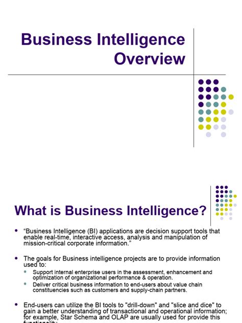 Business Intelligence Overview Pdf Data Warehouse Business Intelligence