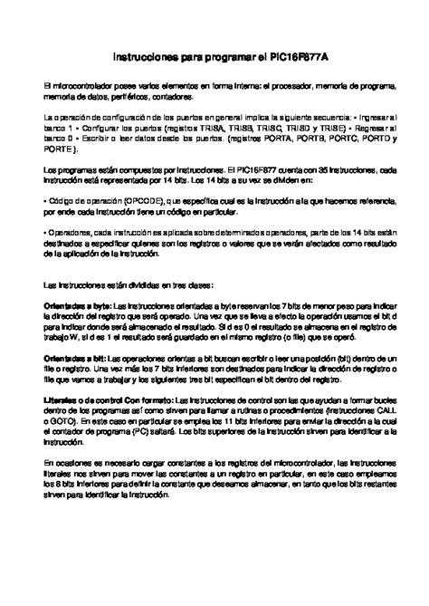 Instrucciones Para Programar El Pic16f877a Pdfcoffee Com