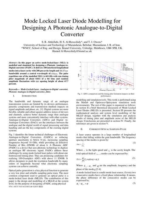 Pdf Mode Locked Laser Diode Modelling For Designing A Photonic