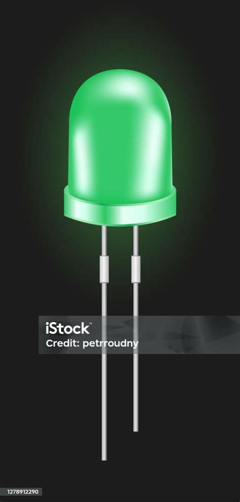 벡터 사실적인 3d 녹색 빛과 밝은 발광 다이오드 또는 검은 색 배경에 격리 된 작은 Led 전구 반도체 다이오드 전기 부품 0명에 대한 스톡 벡터 아트 및 기타 이미지