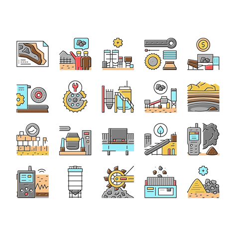 Quarry Mining Industrial Process Icons Set Vector 19524391 Vector Art