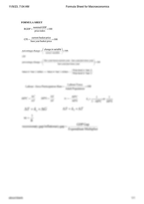 SOLUTION Formula Sheet For Macroeconomics Studypool