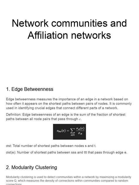 Network Communities And Affiliation Networks Pdf