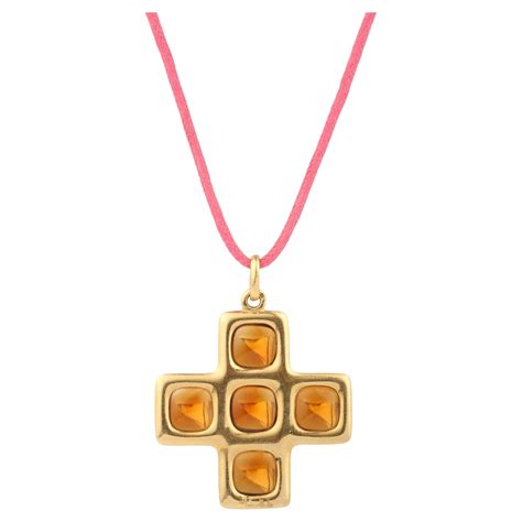 Vintage Pomellato Citrine 18 Carat Yellow Gold Cross Pendant For Sale