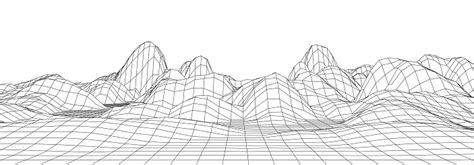 디지털 와이어프레임 풍경 와이어프레임 지형 다각형 조경 디자인 계곡이있는 산의 디지털 사이버 공간 벡터 일러스트레이션 웹사이트