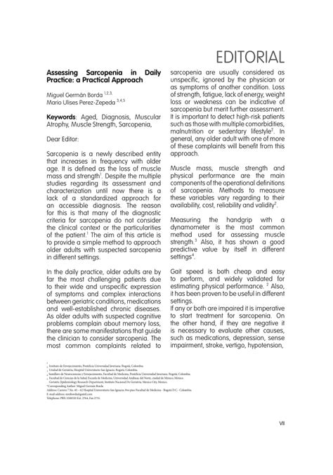 Pdf Assessing Sarcopenia In Daily Practice A Practical Approach