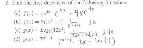 Solved Find The First Derivative Of The Following Functions