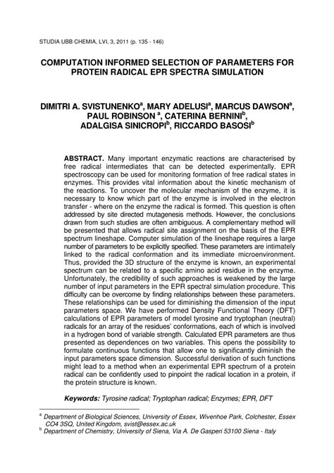 Pdf Computation Informed Selection Of Parameters For Protein Radical Epr Spectra Simulation