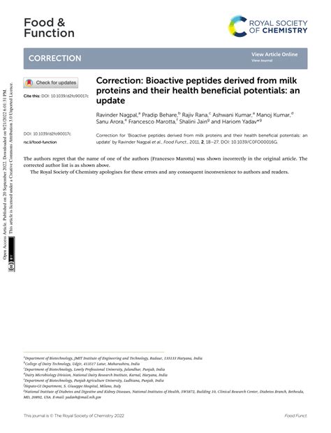 Pdf Correction Bioactive Peptides Derived From Milk Proteins And
