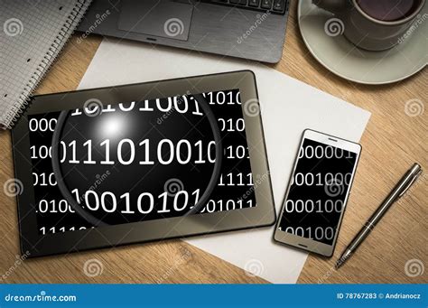 Digital Tablet With Binary Code On Screen Stock Image Image Of