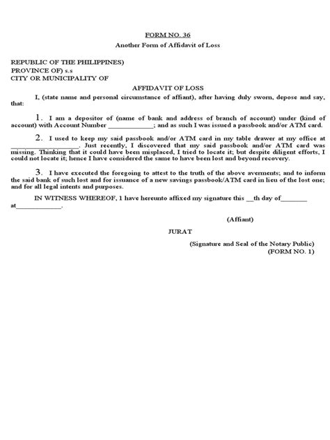 Another Form Of Affidavit Of Loss Pdf
