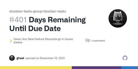 days remaining until due date · discussion 401 · obsidian tasks group obsidian tasks · github