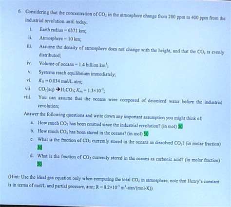 Considering That The Concentration Of CO2 In The Chegg Com