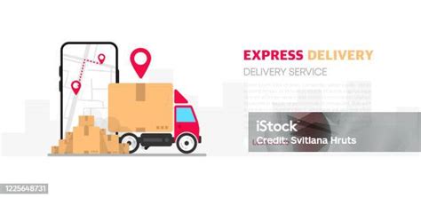 흰색 배경에 도시에 휴대 전화와 자동차와 제품에지도에 의해 빠른 익스프레스 배달 패키지 벡터 배달에 대한 스톡 벡터 아트 및 기타 이미지 Istock