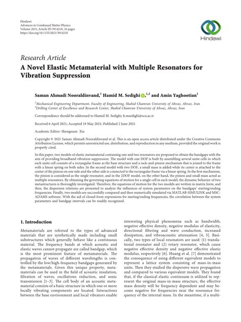 Pdf A Novel Elastic Metamaterial With Multiple Resonators For