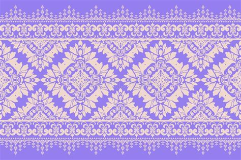Floral Damask Pattern On Purple Background With Elegant Vintage