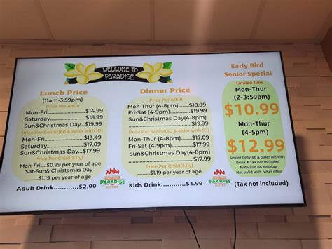 Menu At Paradise Buffet Restaurant Garden Grove