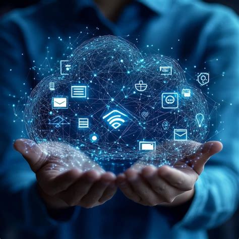 Businessman Presents Futuristic Cloud Computing Network Premium Ai Generated Image