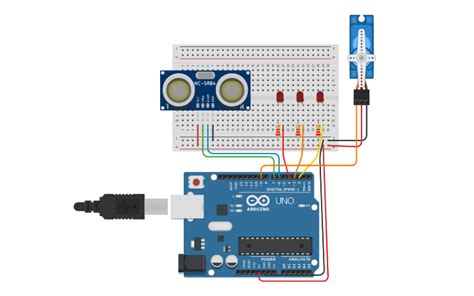 Circuit Design Ultrasonic Distance Sensor Led Tinkercad