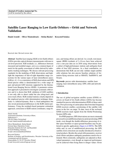 Pdf Satellite Laser Ranging To Low Earth Orbiters Orbit And Network Validation