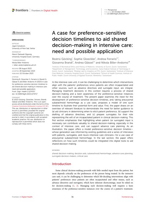 PDF A Case For Preference Sensitive Decision Timelines To Aid Shared