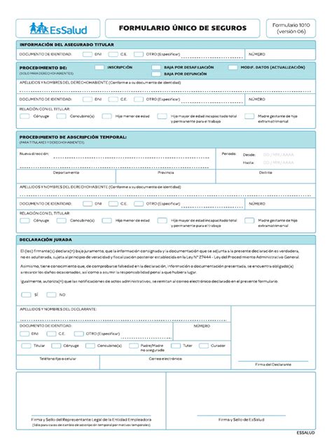 Form Uni Fur 1010 Essalud Pdf